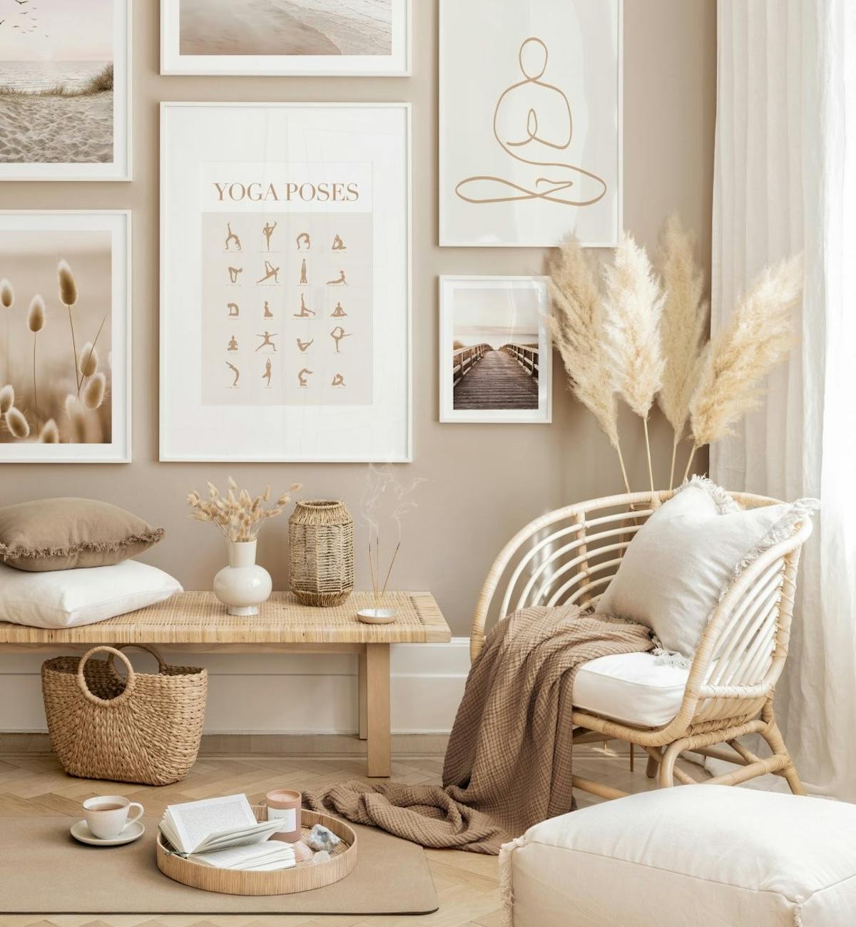 Yoga Poses Gallerywall | Tranquil Yoga Pose Art for Beige and Cream ...