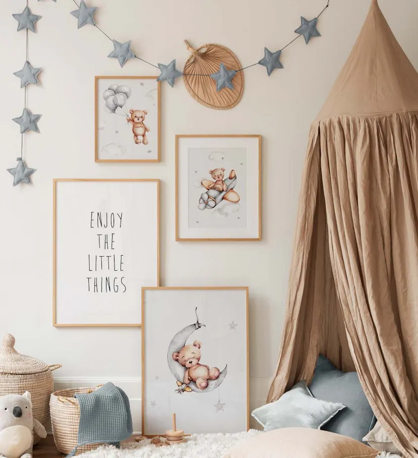 Cozy Room Gallerywall Poster | Soft Textured Teddy Bear Art for Kids ...