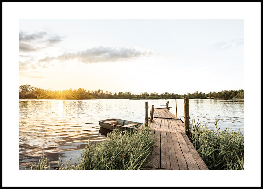 Summer Boat Poster | Weathered Wooden Boat by Calm River | Poster Store UK